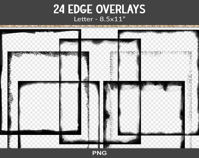 Grunge Edge Scrapbook Overlays, Black Paper Frame Overlay, Letter Size ...