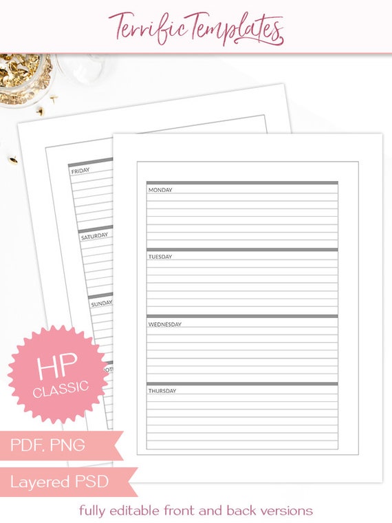 Editable Weekly Horizontal Planner Template for the Happy | Etsy