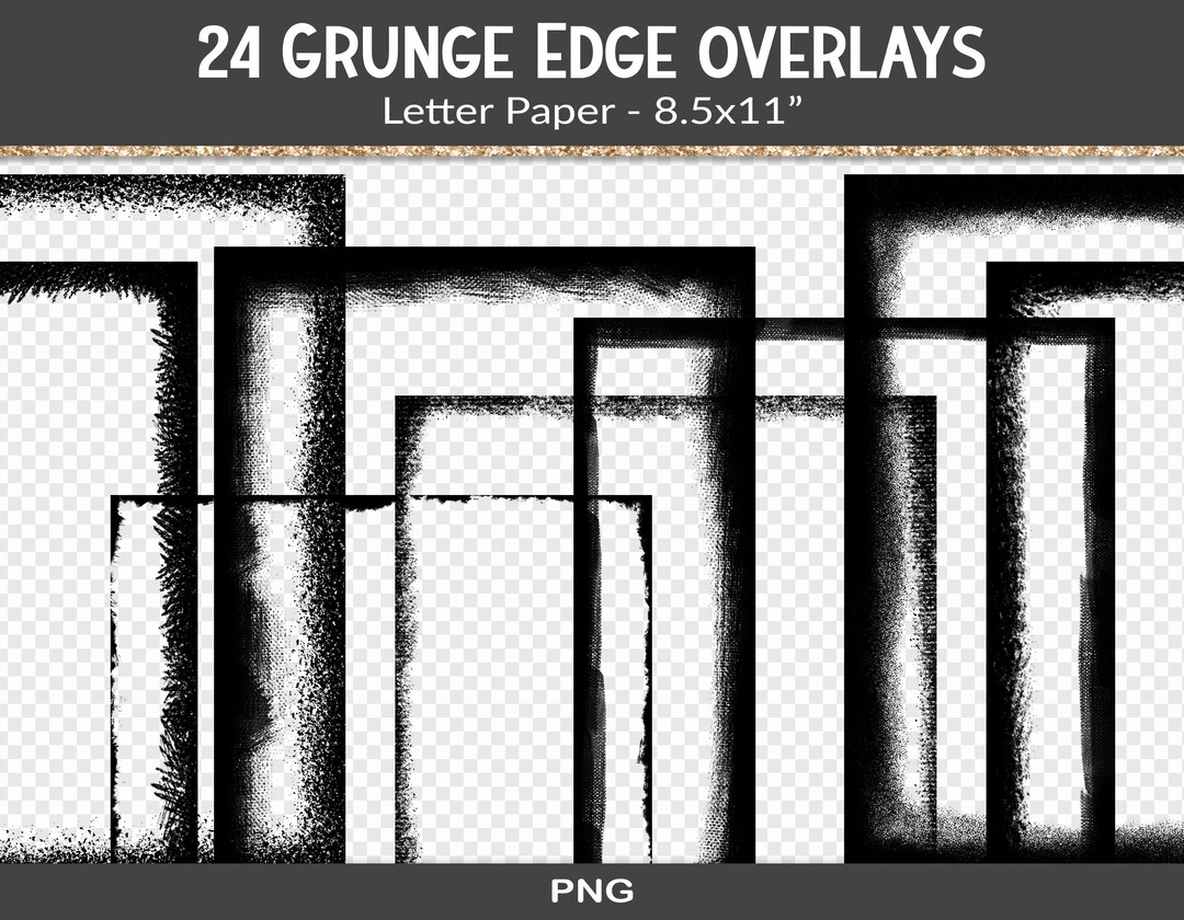 Grunge Edge Scrapbook Overlays, Black Paper Frame Overlay, Letter Size ...