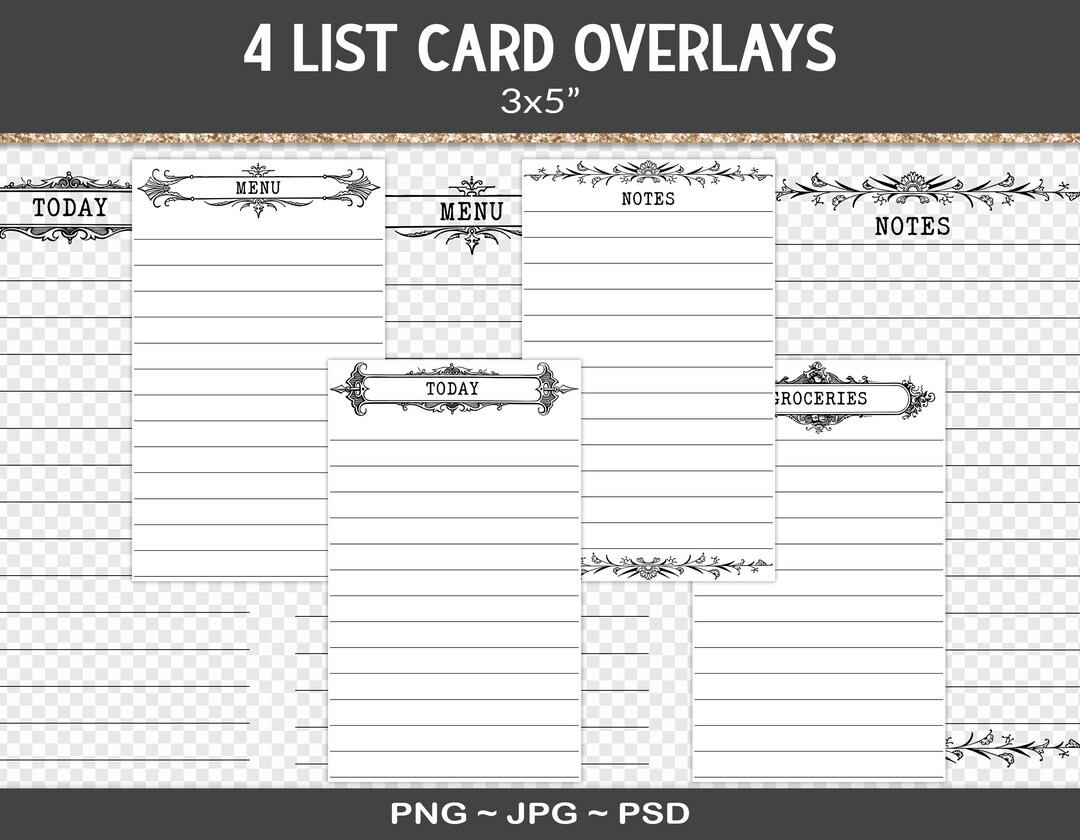 Note Card Overlay Templates, Junk Journal Design Assets, Set of 4 ...