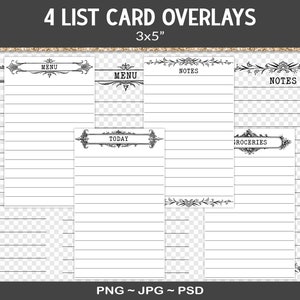 Note Card Overlay Templates, Junk Journal Design Assets, Set of 4 ...