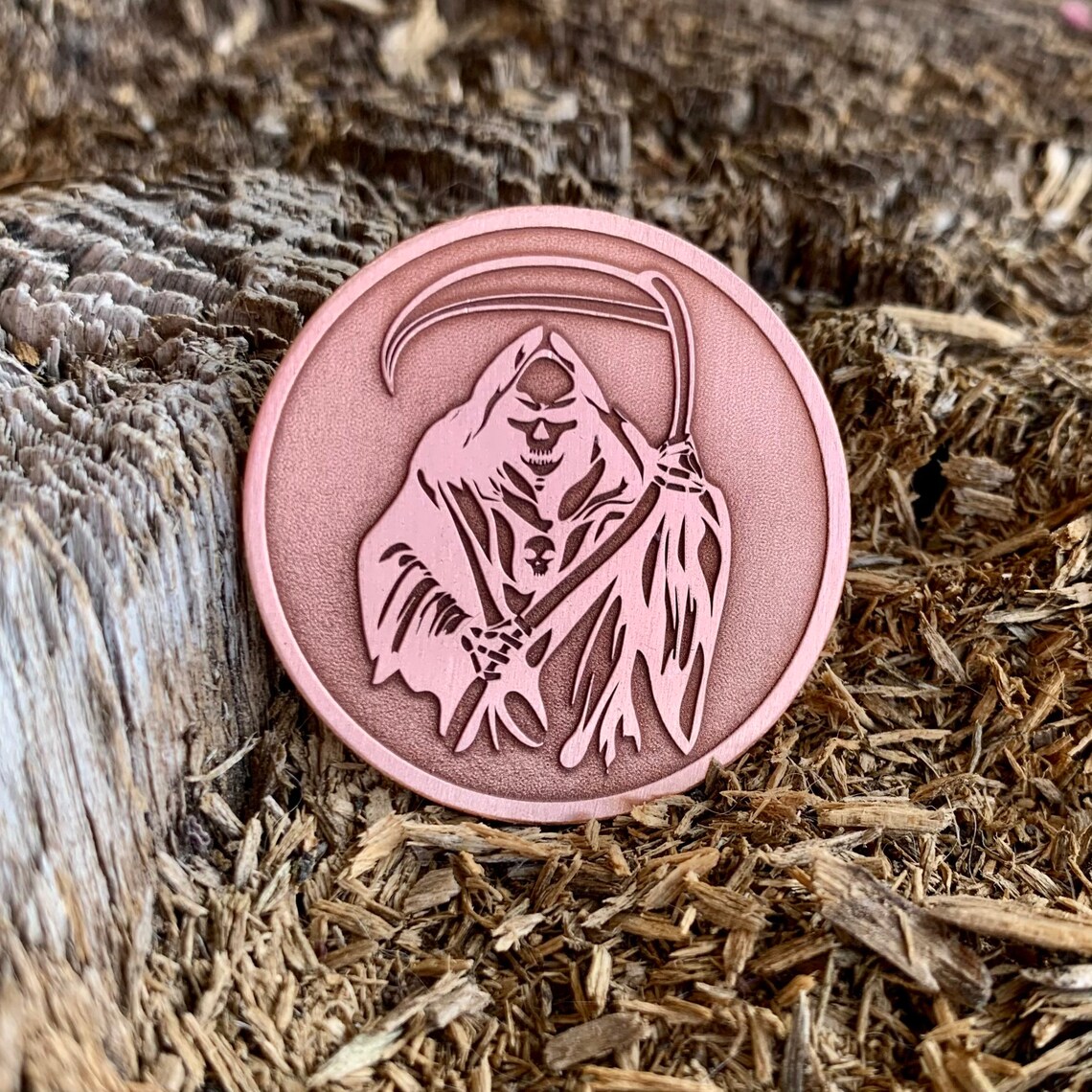 GRIM REAPER Coin Skull Coin Necklace Keychain Pin - Etsy