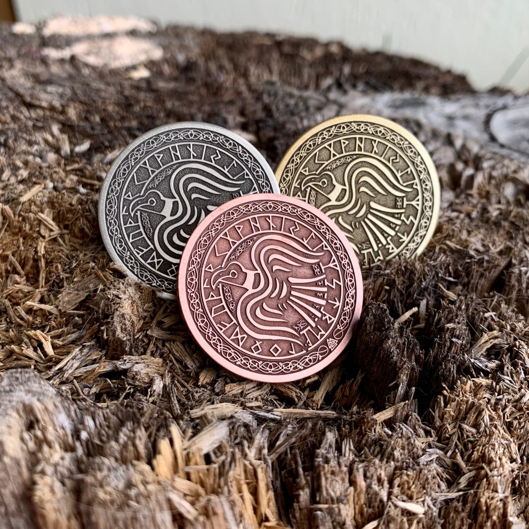 HUGINN and MUNINN ODIN'S Ravens Coin Pendant Keychain Pin Badge 33 Mm-1 ...