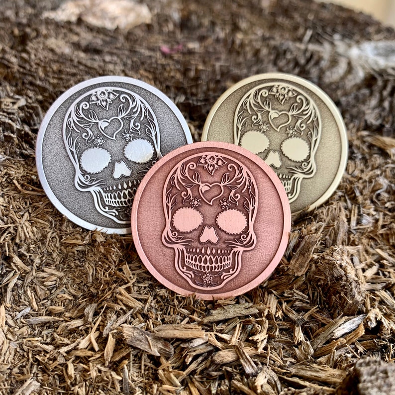 SUGAR SKULL Coin Day of the Dead Coin Necklace | Etsy