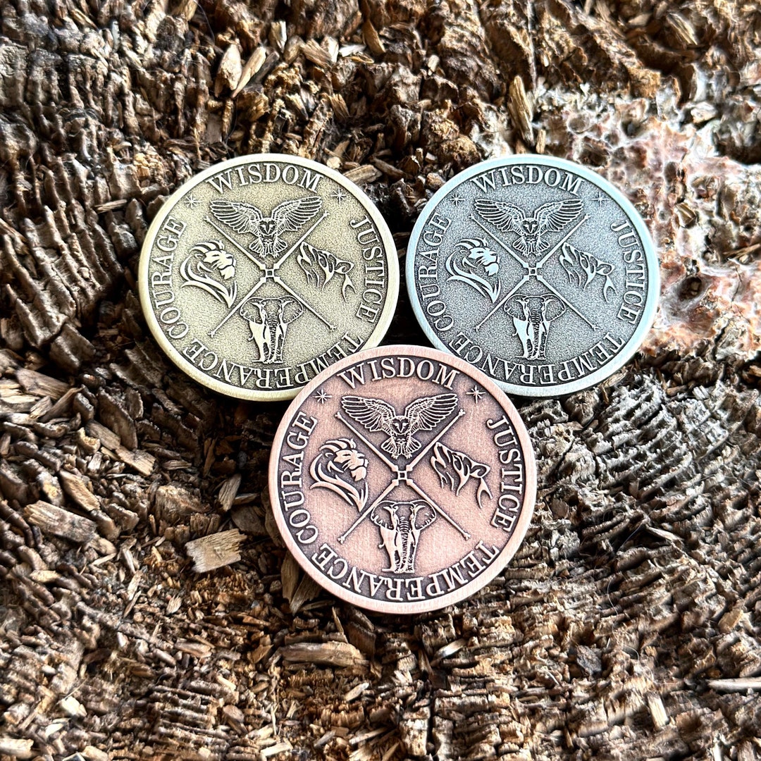 STOICISM 4 VIRTUES Coin || Stoic 4 Virtues Coin || Amulet Charm ...