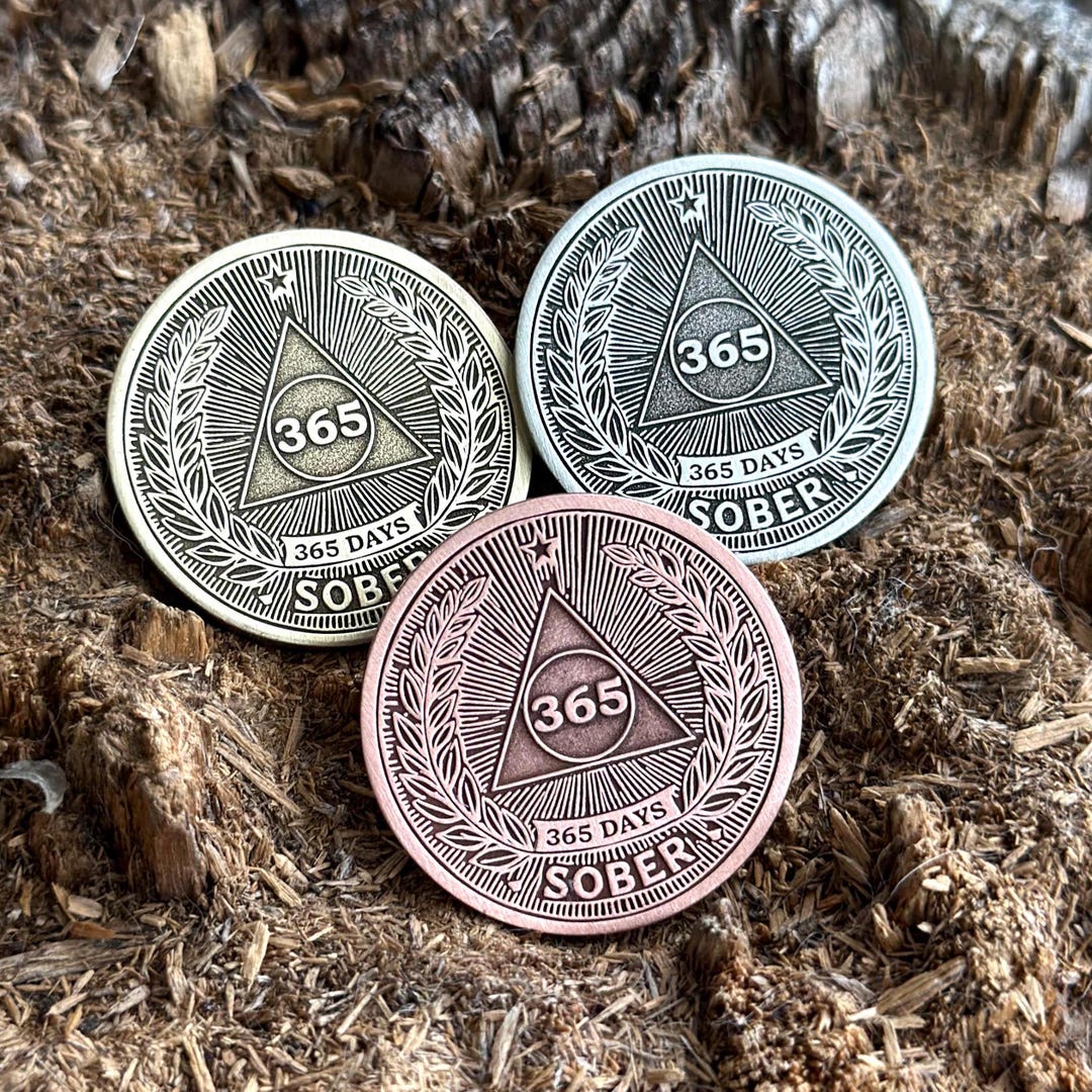 1 YEAR SOBRIETY Coin | 365 Days of Sobriety || AA Sobriety Chip ...