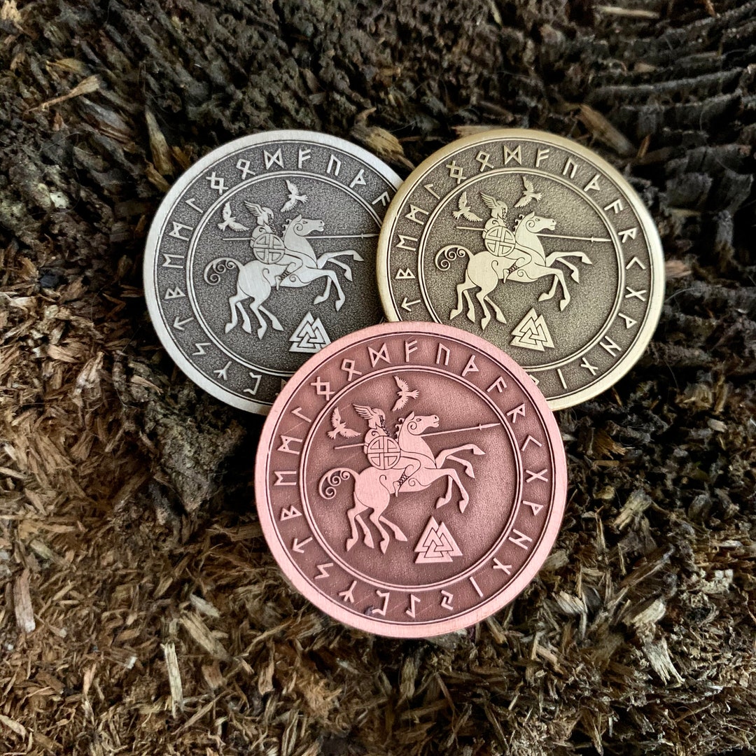 Odin on A Sleipnir Coin Pendant Keychain Pin Badge 33 - Etsy