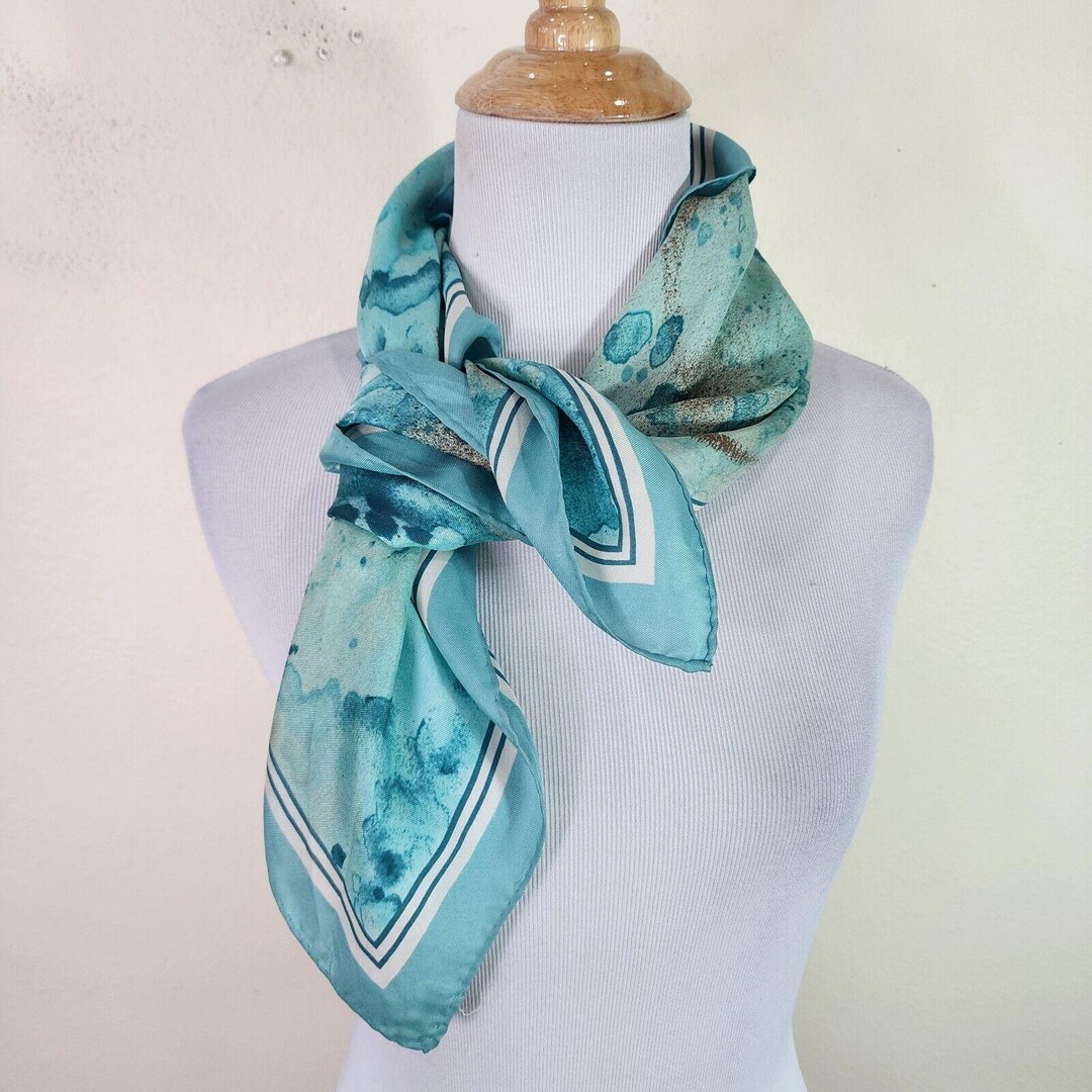 Vintage Echo Pure Silk Blue & White 27 Square Scarf - Etsy