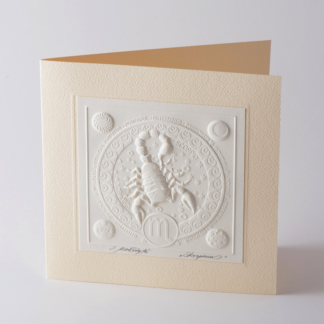 Scorpio, Zodiac, Embossed graphic postcard, Horoscope, Paper artwork ...