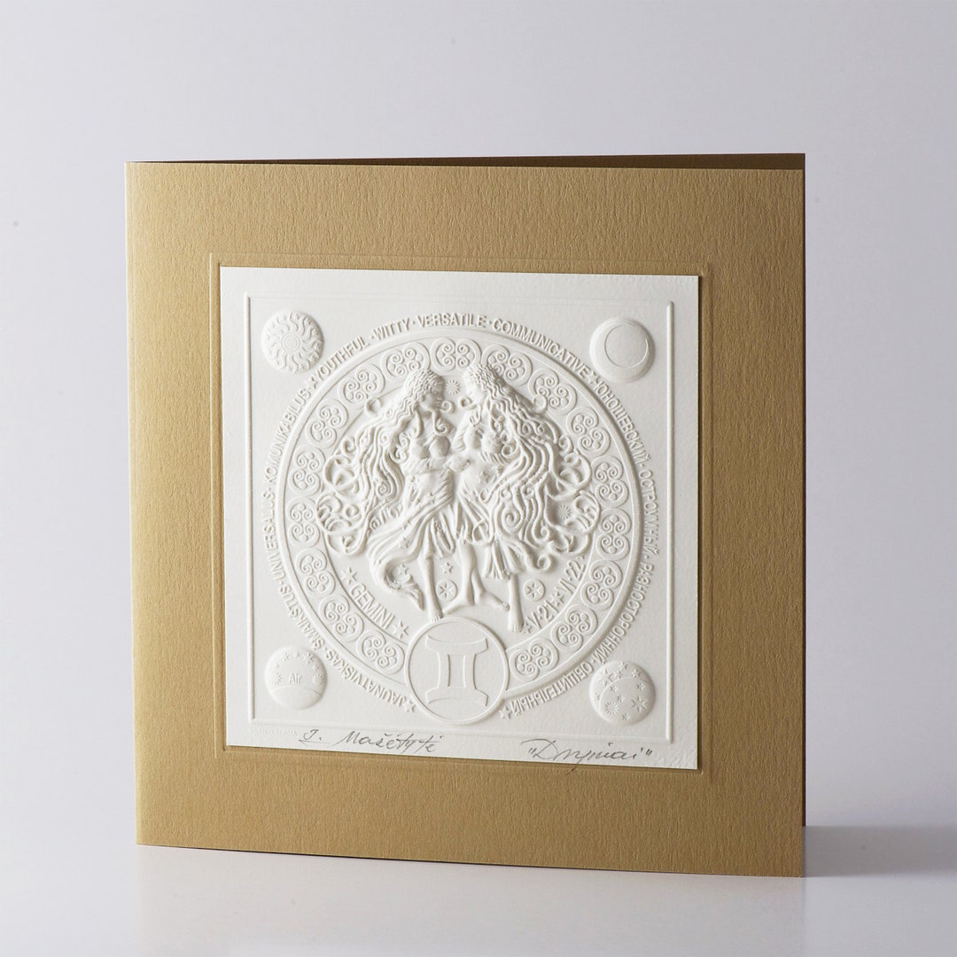 Gemini Birthday Card, Zodiac Postcard, Handmade Postcard, Birthday Card ...