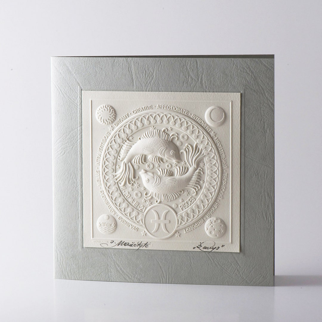 Pisces Zodiac Sign, Handmade Card, Timeless Postcard, Embossed Postcard ...