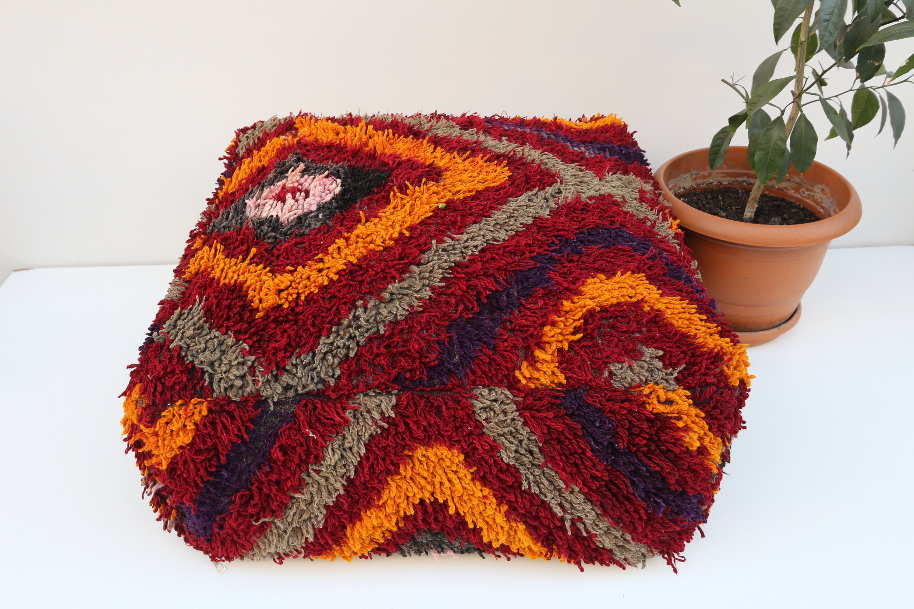 Colorful pouf Multi color pouf Rainbow pouf Yellow pouf | Etsy