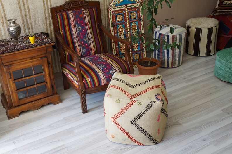 Cube Square Beige Aztec Ottoman Bench Pouf Bean Bag Foot Stool - Etsy