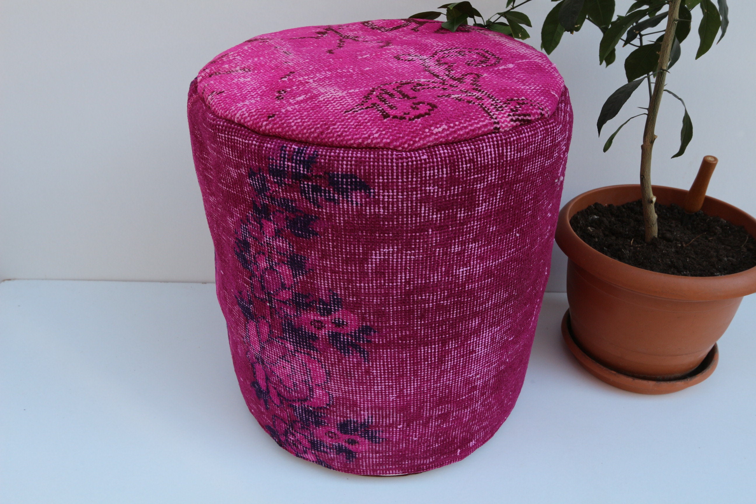 Pink floor pouf Handmade pink pouf Pouf for living room | Etsy