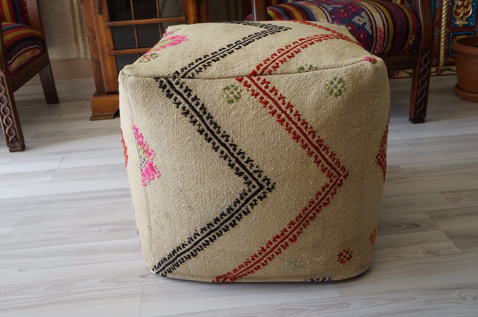 Cube Square Beige Aztec Ottoman Bench Pouf Bean Bag Foot Stool - Etsy