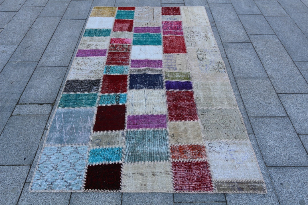 Colorful Rug, 7'4"x4'7" Feet, 228x144 Cm, Patchwork Rug, Rainbow Rug ...