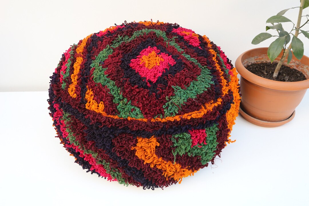 Bohemian Pouf, Rug Pouf, Pouf Ottoman, Crochet Pouf, Pouf Stool, Boho ...