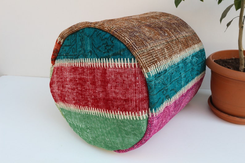 Colorful Pouf Patchwork Pouf Handmade Pouf Blue Pouf Brown | Etsy