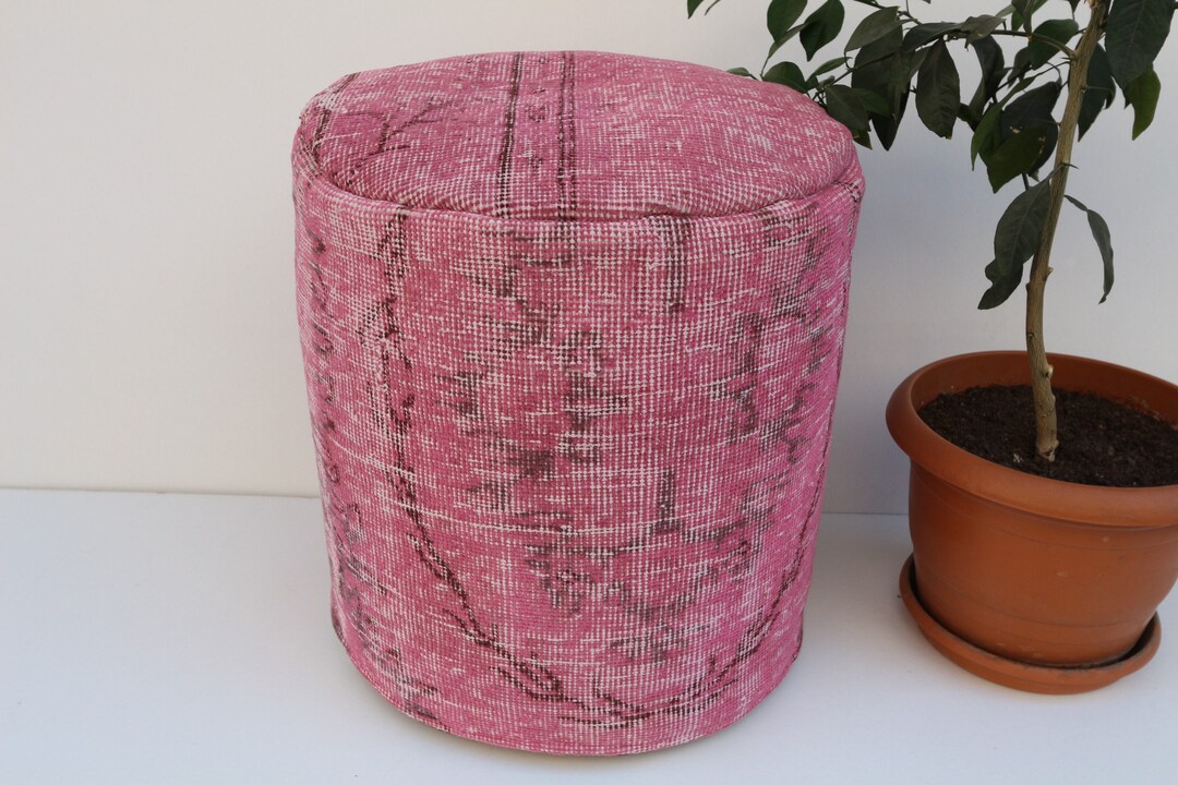 Round Pouf, Ottoman Pouf Pink, Pink Stool, Pouf Chair Pink, Floor Pouf ...