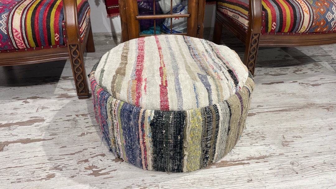 Colorful Handmade Round Pouf Turkish Ottoman Floor Pouf Foot Stool ...
