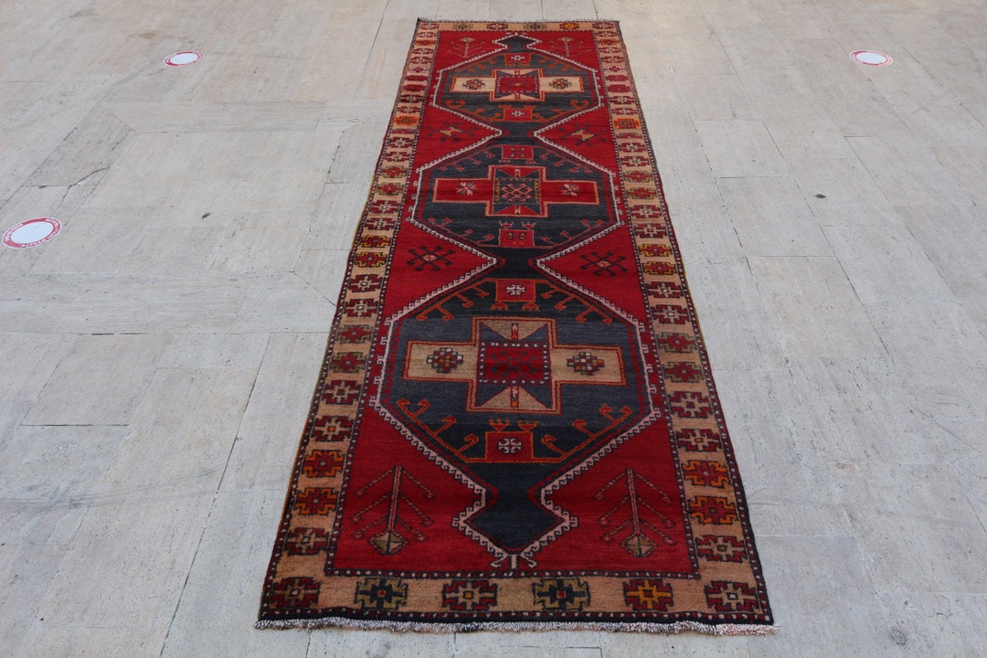 Rustic Vintage Wool Runner Rug, Tribal Hallway Rug (11'3"x3'7") - Etsy