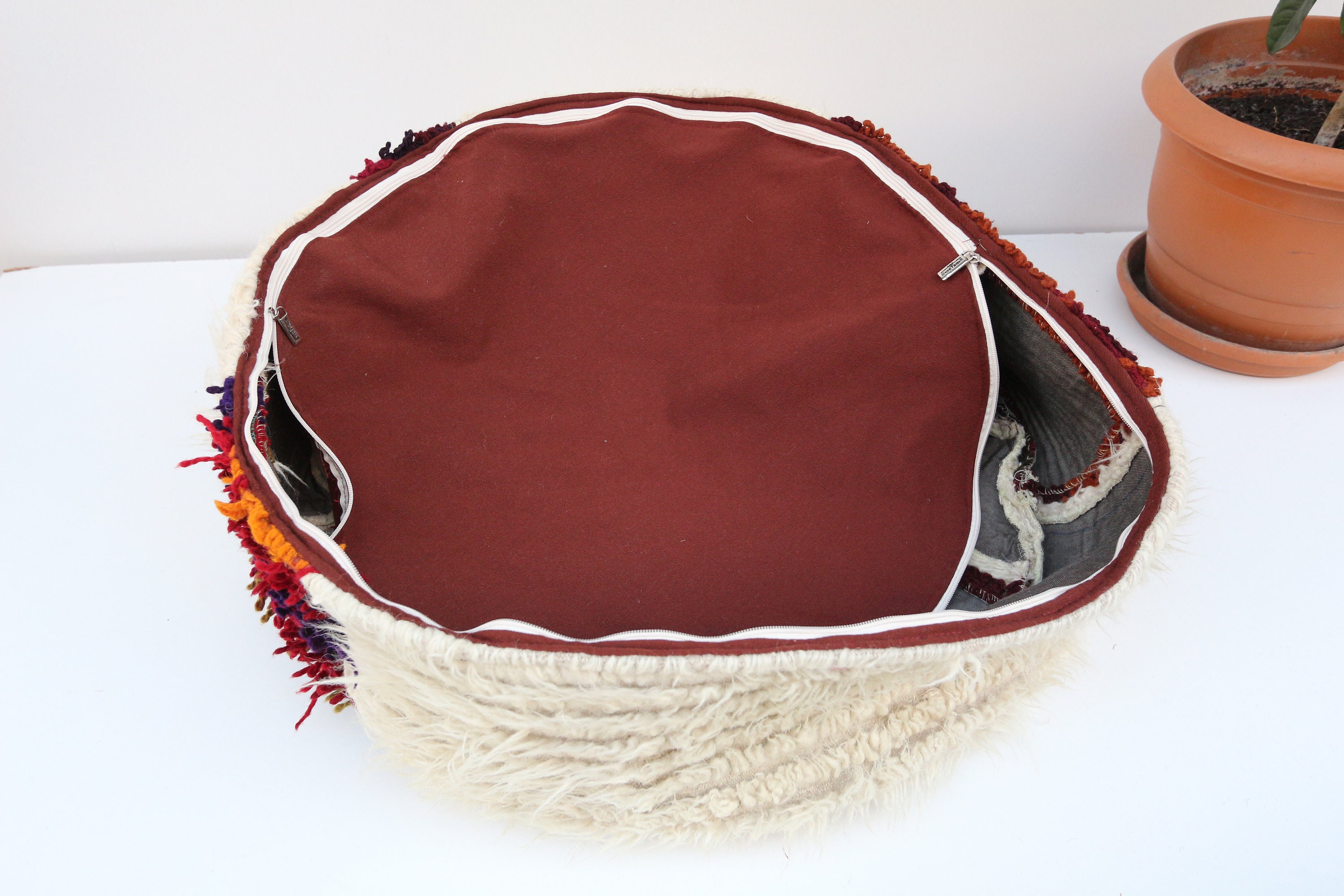 Round Wool Pouf Berber Rug Pouf Modern Colorful Pouf | Etsy