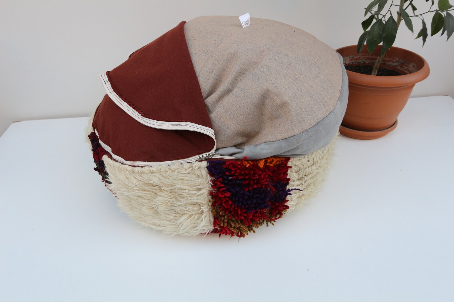 Round Wool Pouf Berber Rug Pouf Modern Colorful Pouf | Etsy