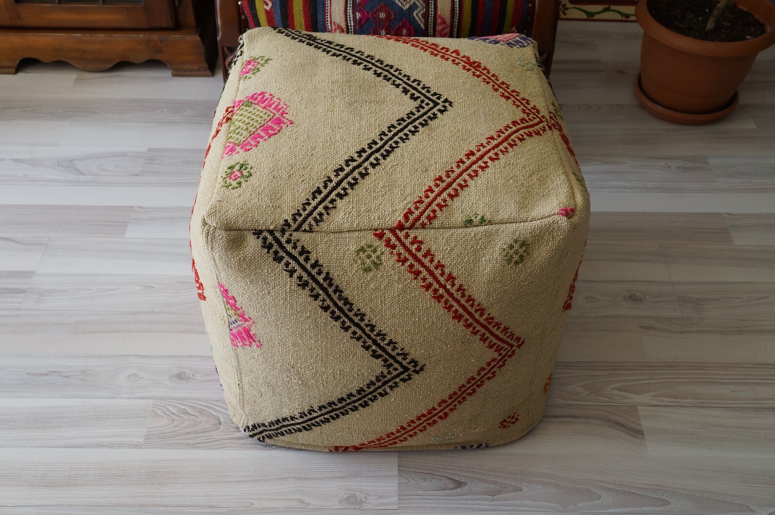 Cube Square Beige Aztec Ottoman Bench Pouf Bean Bag Foot Stool - Etsy