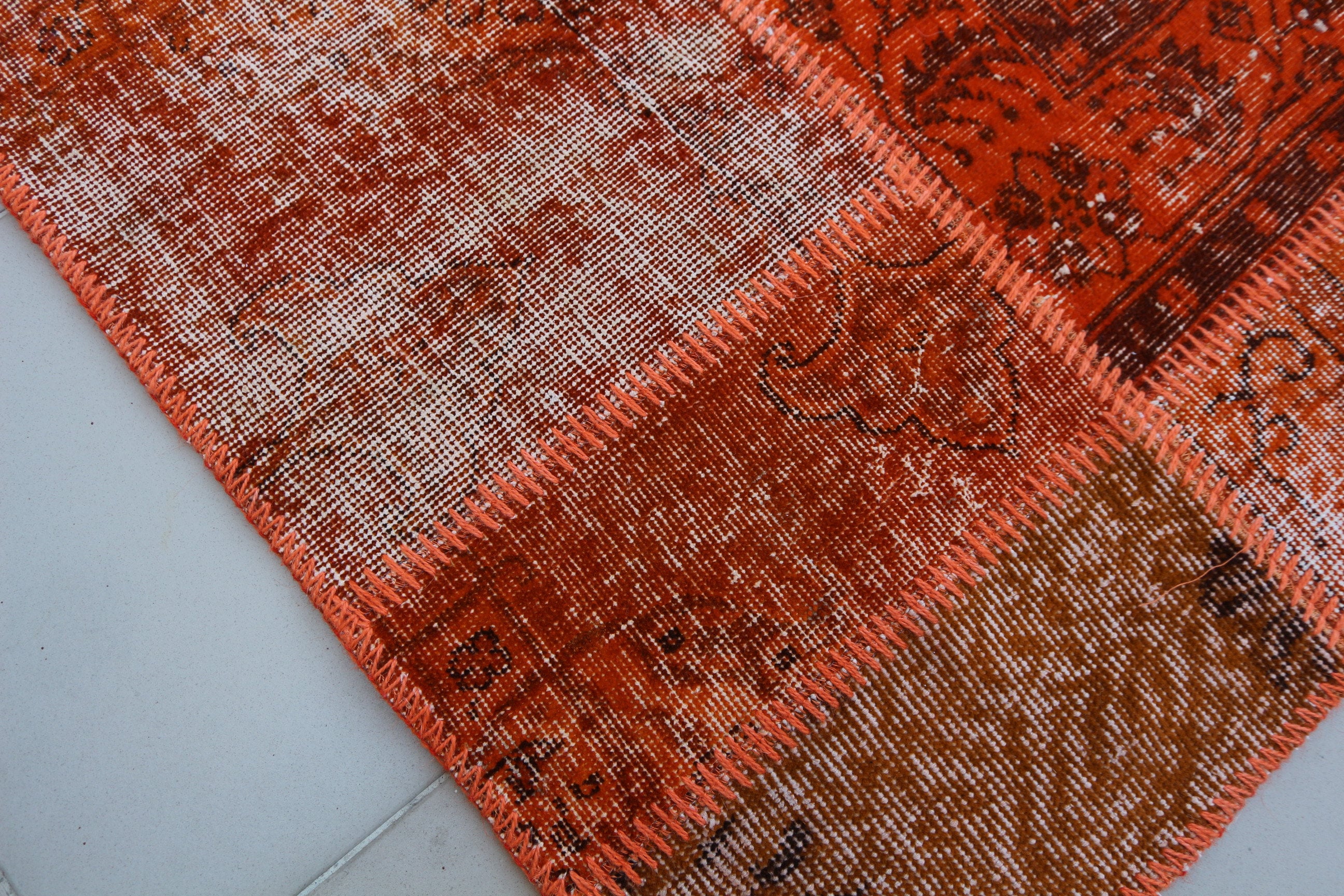 Patchwork Modern Decorative Handmade Orange Wool Turkish | Etsy