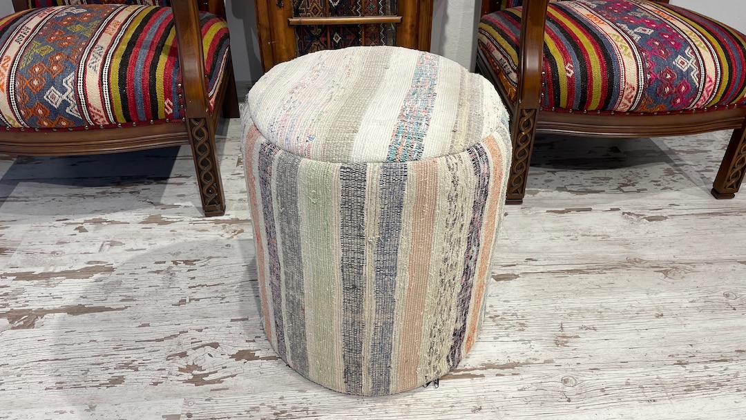 Cotton Round Ottoman Pouf, Modern Boho Footstool (18x18 Inches) - Etsy