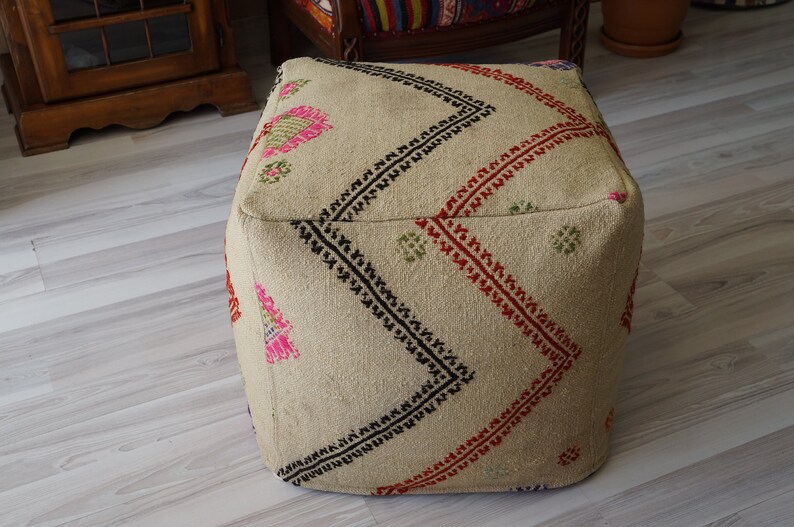 Cube Square Beige Aztec Ottoman Bench Pouf Bean Bag Foot Stool - Etsy