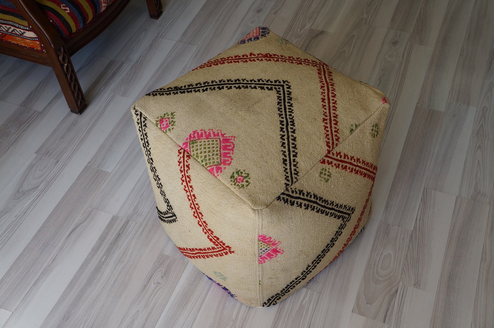 Cube square beige aztec ottoman bench pouf bean bag foot stool | Etsy