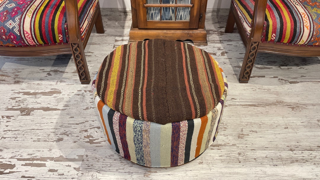 Colorful Rainbow Round Ottoman Striped Pouf Chair Foot Stool Floor ...