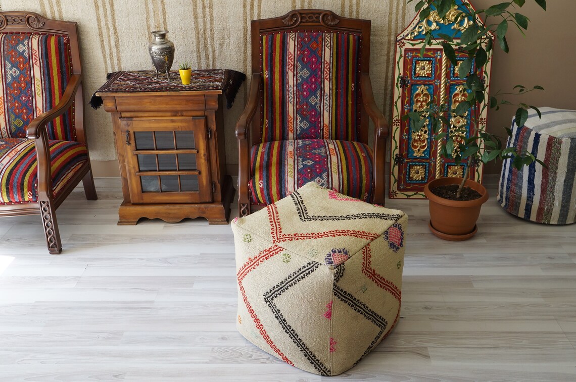 Cube Square Beige Aztec Ottoman Bench Pouf Bean Bag Foot Stool - Etsy