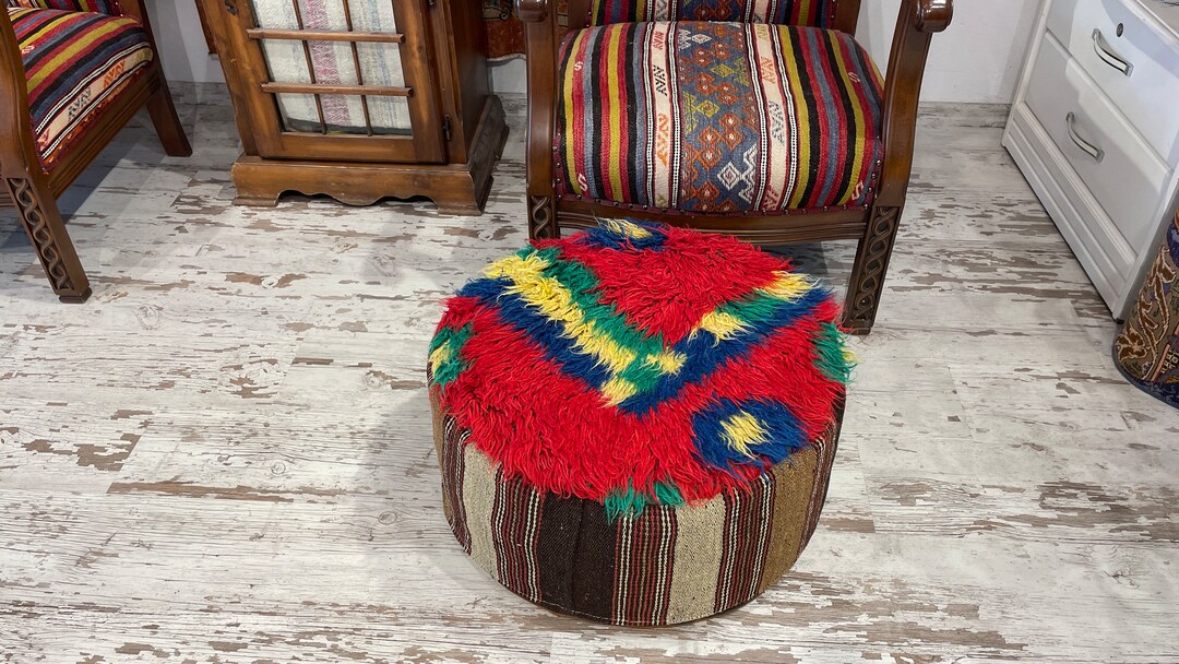 Colorful Rainbow Modern Ottoman Round Pouf Foot Stool Vintage Kids Pets ...