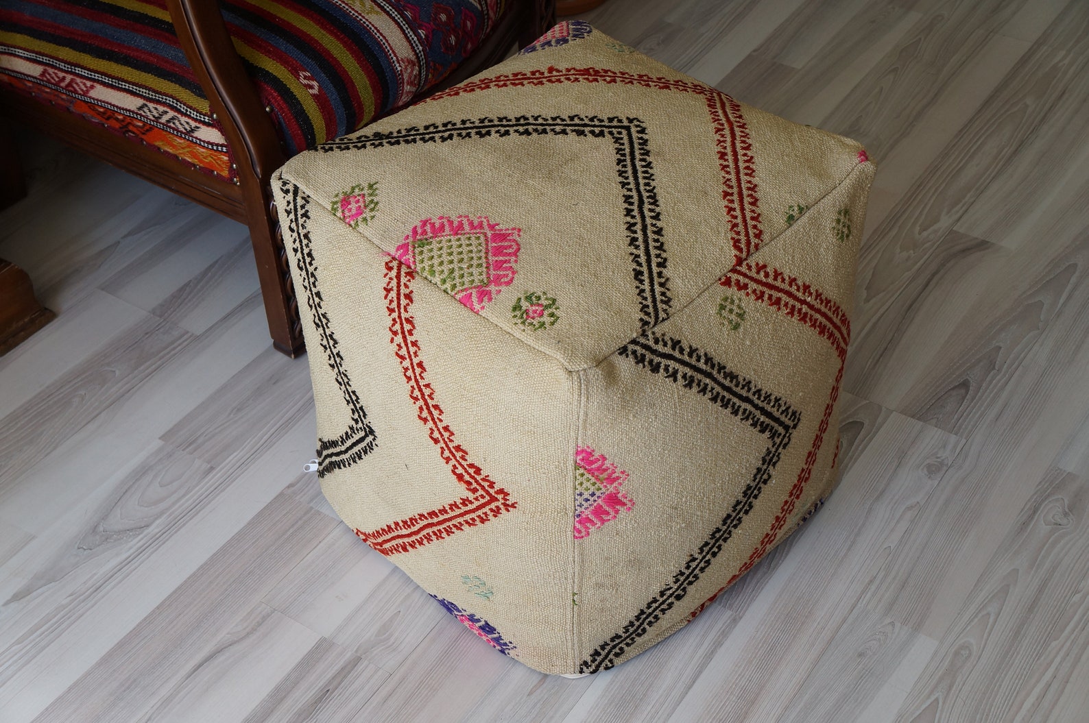 Cube Square Beige Aztec Ottoman Bench Pouf Bean Bag Foot Stool - Etsy