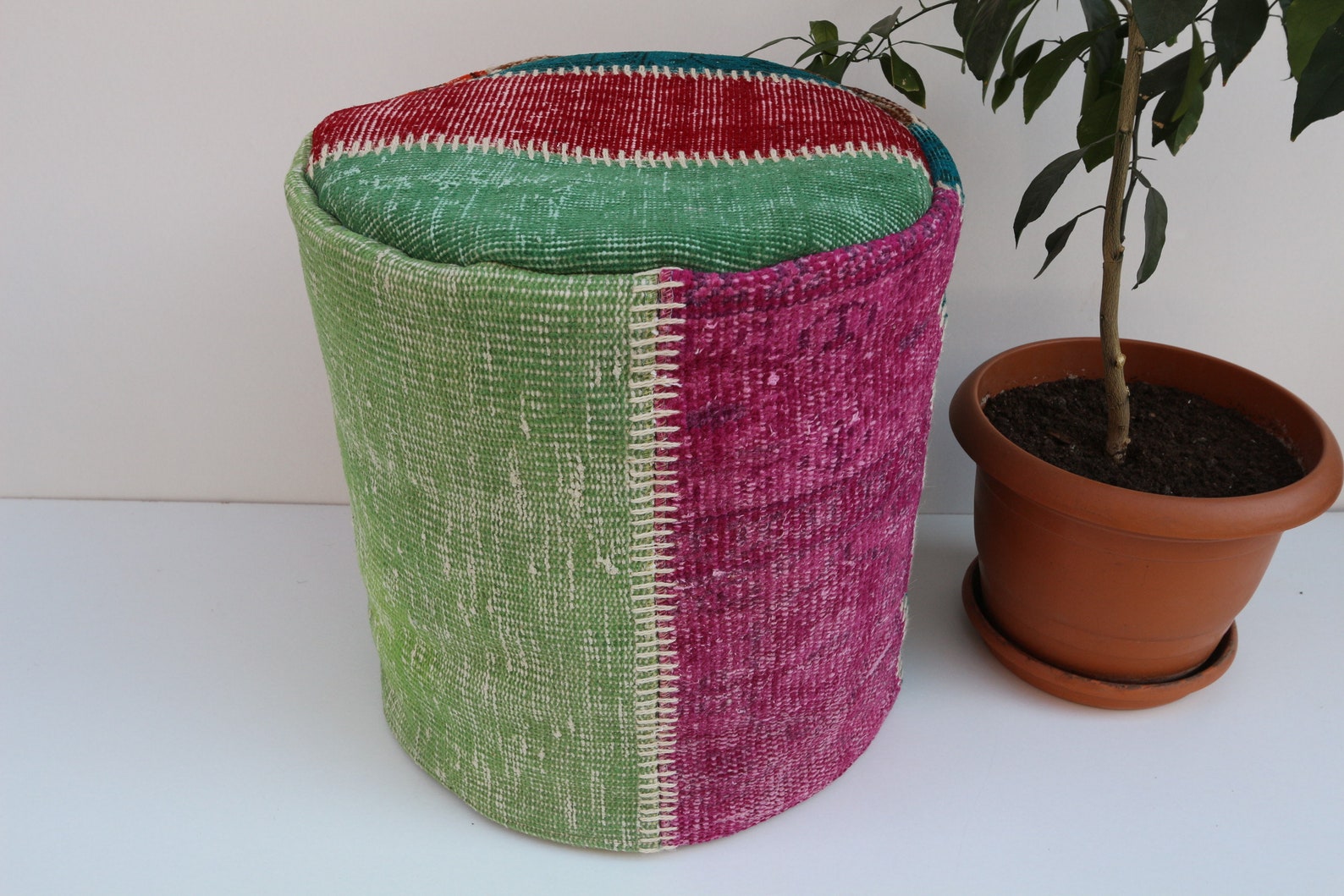 Colorful Pouf Patchwork Pouf Handmade Pouf Blue Pouf Brown | Etsy