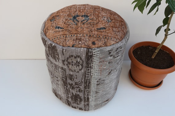 Handmade Round Puf Soft Brown Pouf Gray Pouf Patchwork | Etsy