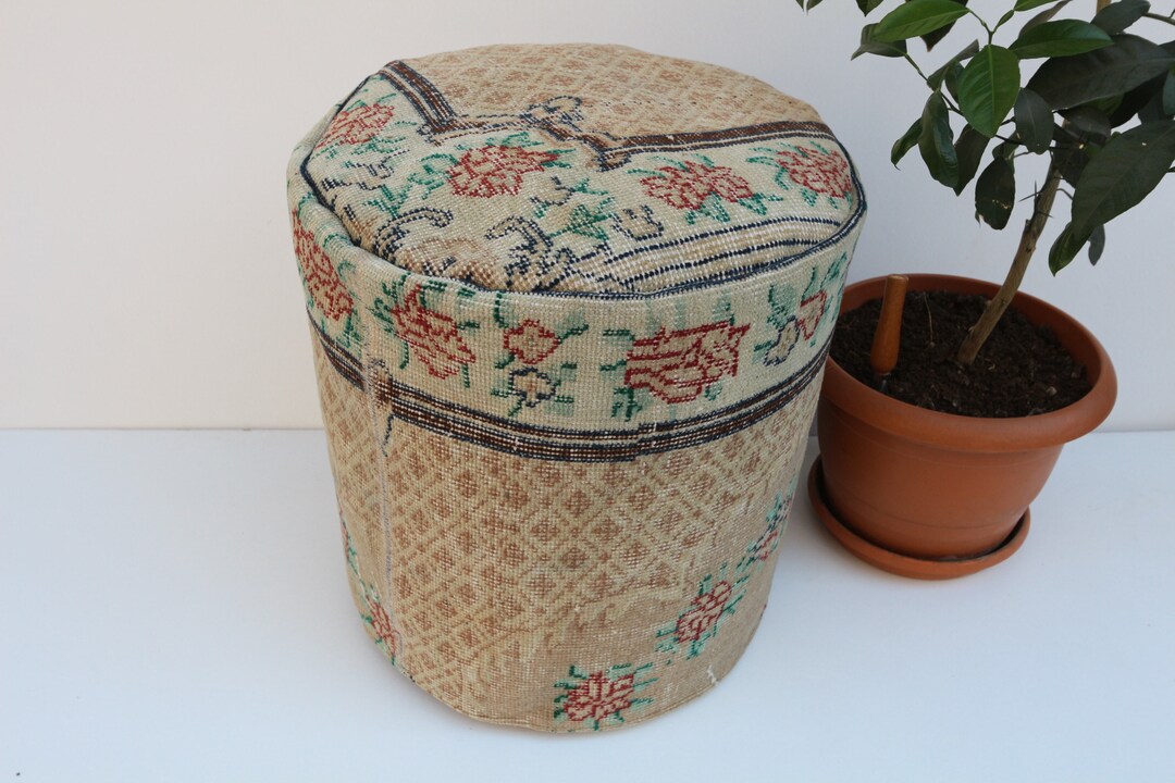 Handmade Pouf, Beige Pouf, Pouf for Living Room, Ottoman Floor Pouf ...