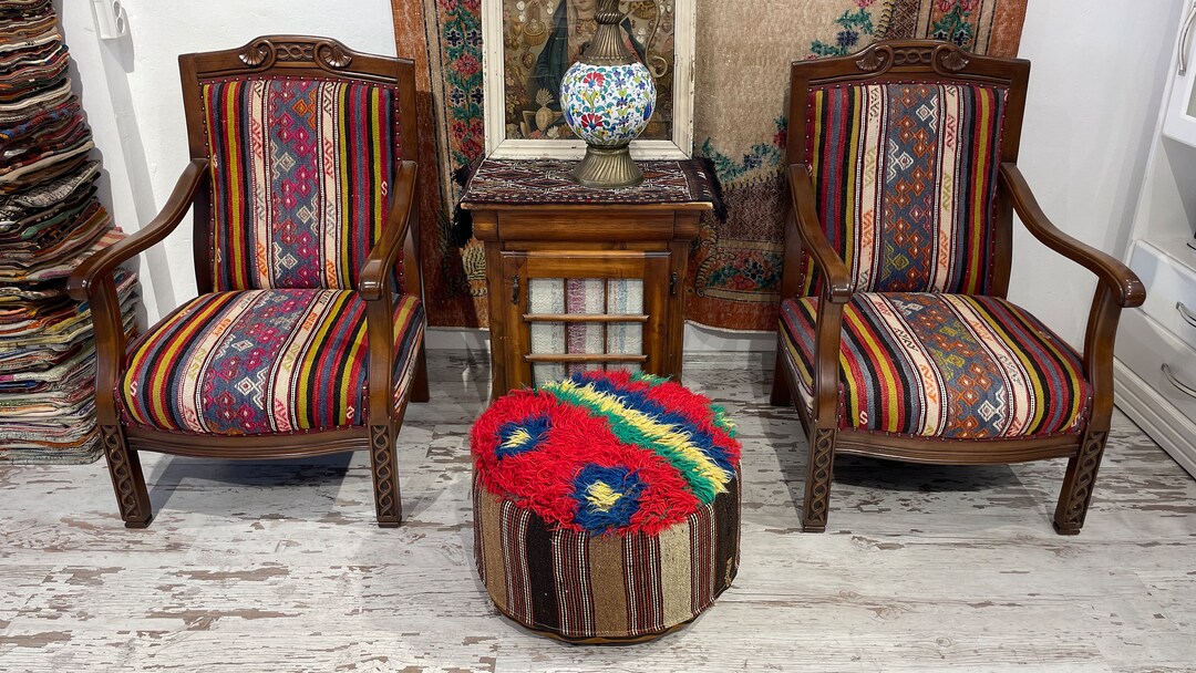 Handmade Decorative Rustic Vintage Ottoman Round Pouf Foot Stool Floor ...