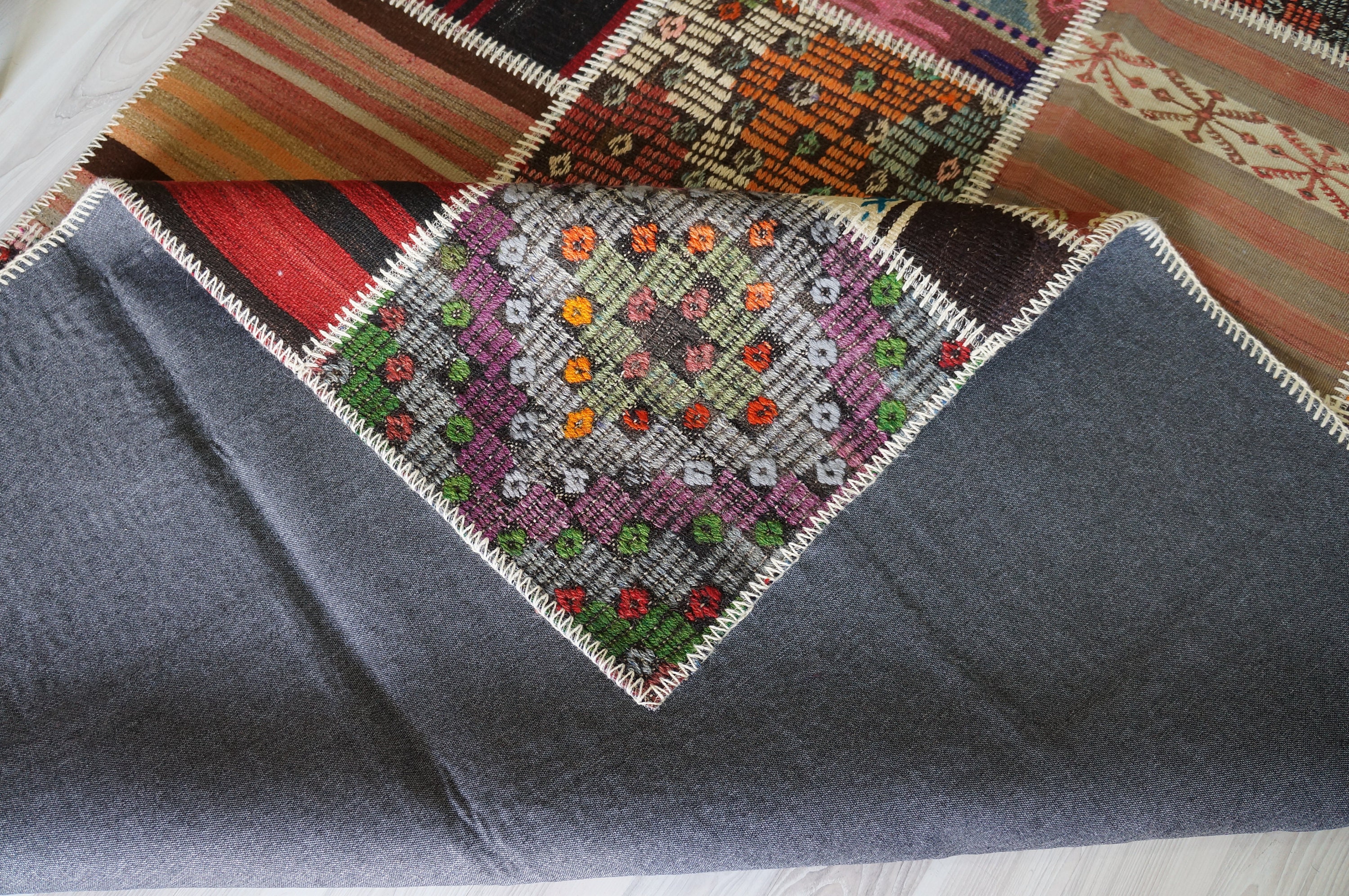 Turkish Modern Rustic Colorful Natural Wool Rug Patchwork | Etsy