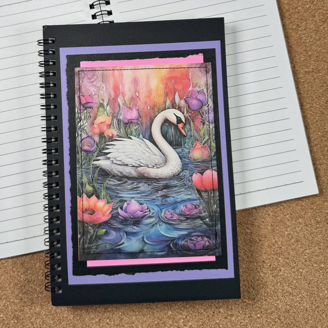 Swan Notebook With Pockets: Handmade Art Notebook - Etsy