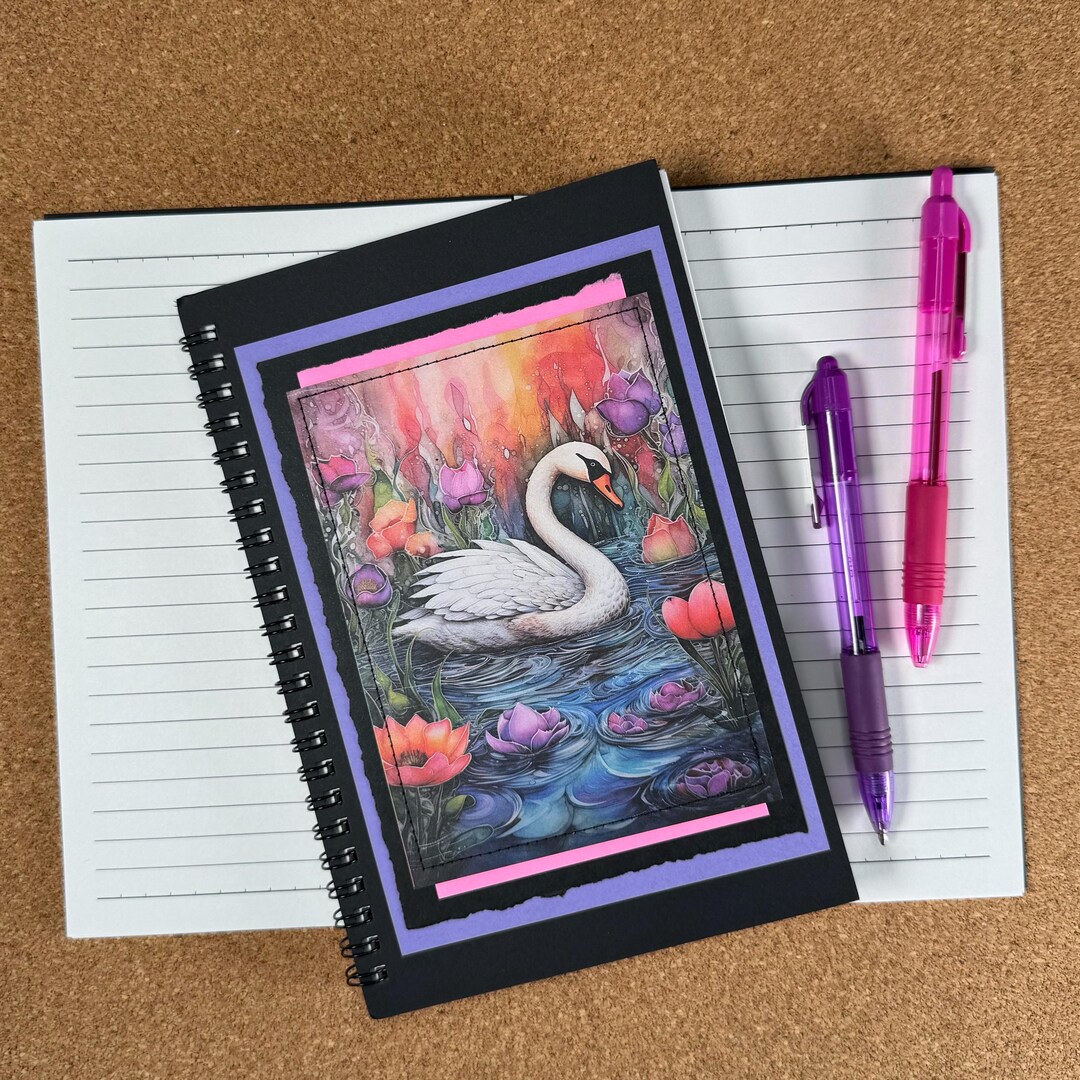 Swan Notebook With Pockets: Handmade Art Notebook - Etsy