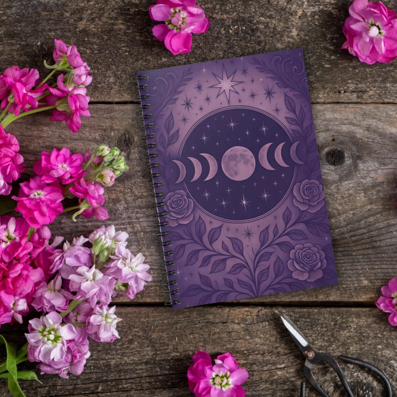 Purple Moon Phase Notebook: Celestial Journal for Witchy Notes, Lunar ...