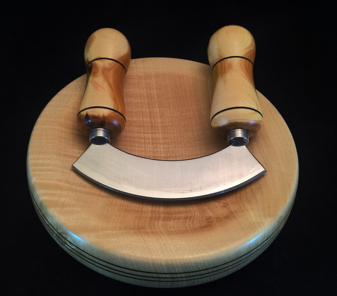 Handmade Mezzaluna Chopper Set: Yew & Sycamore Board, Stainless Steel ...