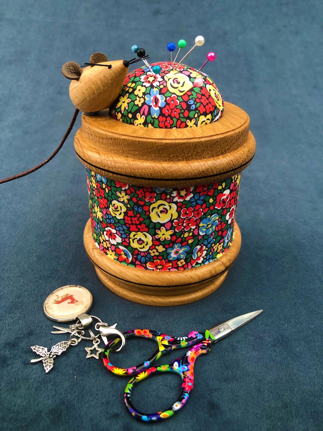 Handcrafted Oak Mouse Pin Cushion: Liberty Fabric Spool, Snippit Kit - Etsy