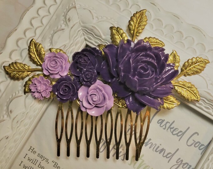 Deep Purple and Gold Bridal Hair Comb, Shades of Purple Hair Comb ...
