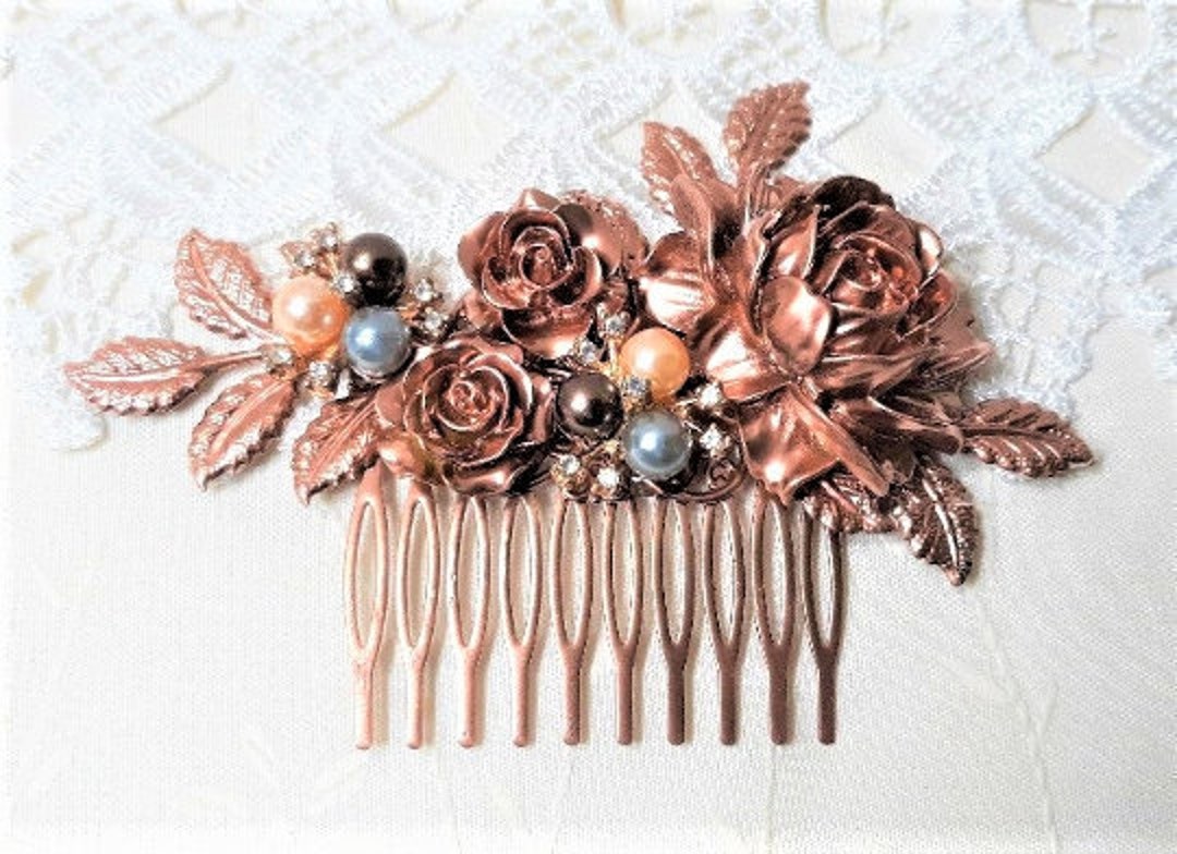 Copper Filigree Floral Hair Comb, Bridal Hair Accessories, Bridesmaid ...