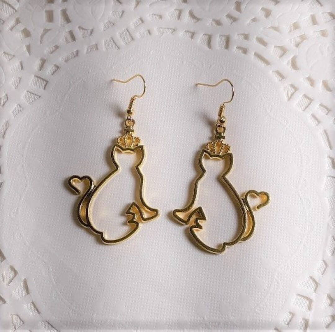 Gold Cat Earrings, Cat Lovers Earrings, Animal Jewelry, Gifts for Her ...