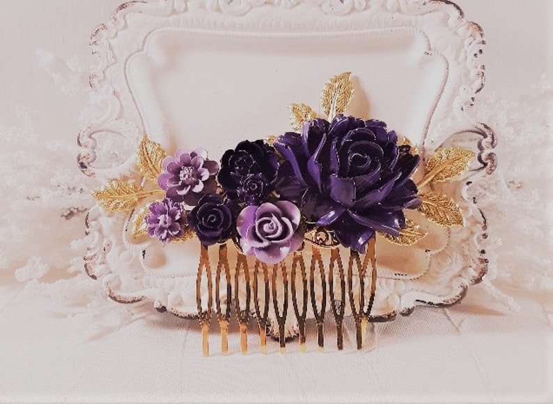 Deep purple and gold bridal hair comb Shades of purple hair | Etsy